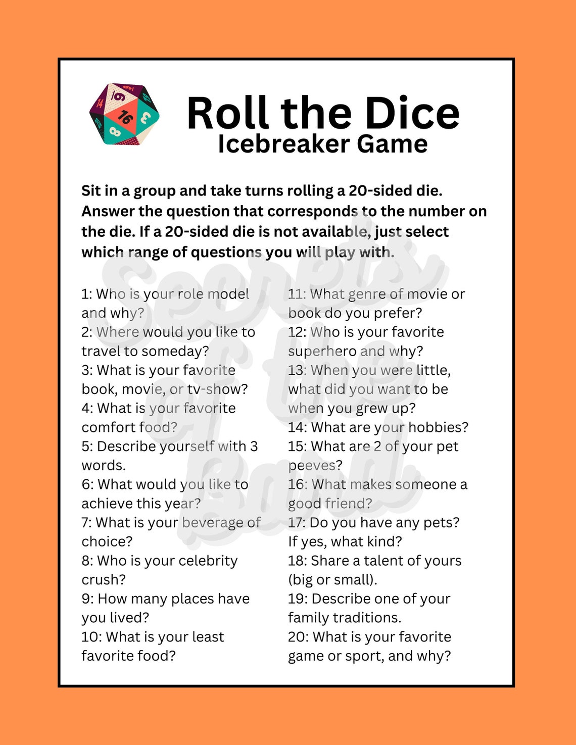 D&D Themed Roll the Dice Icebreaker Game - Etsy