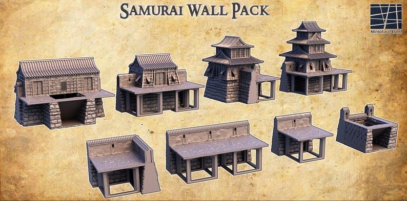 Samurai Wall Pack | 3D Printed Tabletop Terrain | Japanese Castle Walls ...