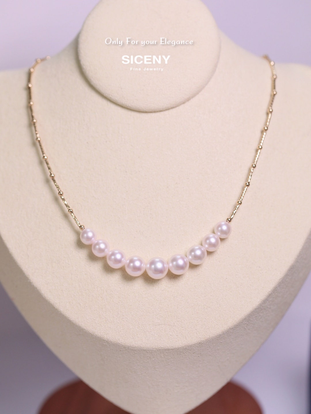 Akoya Pearl Bar Smile Necklace With 18K Solid Gold Chain, Pearl Bar ...