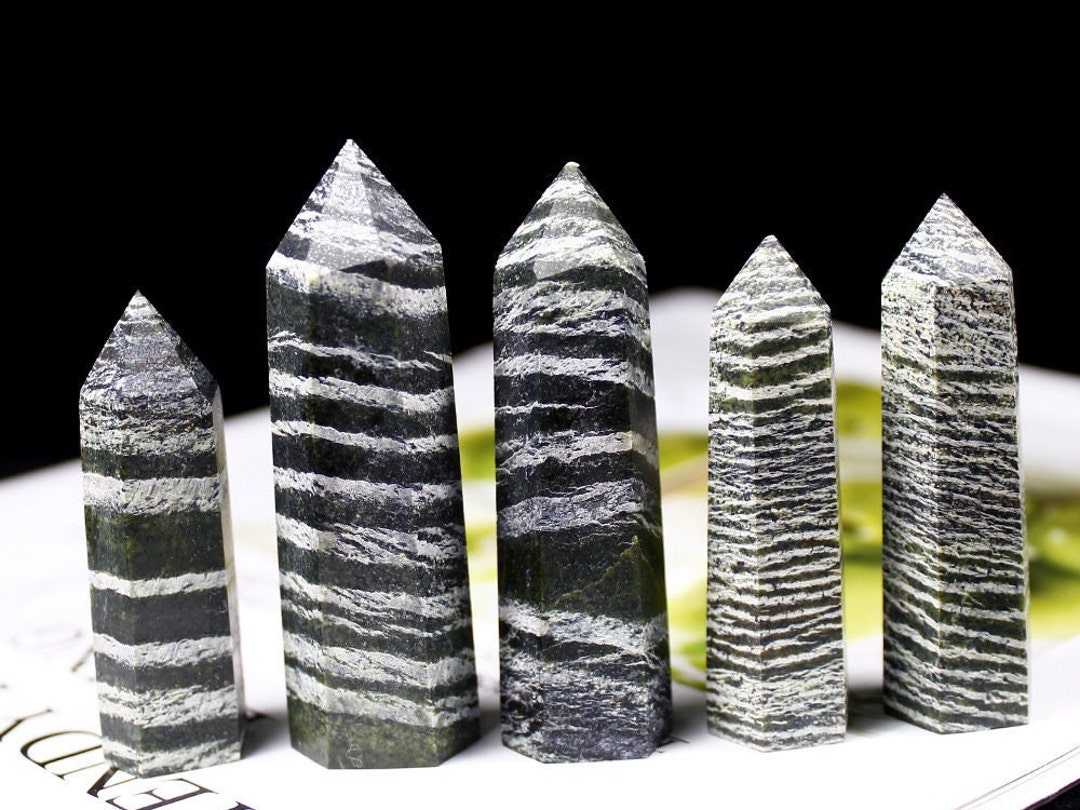 Elegant Zebra Jasper Point Tower Generator 7-8cm Healing Crystal ...