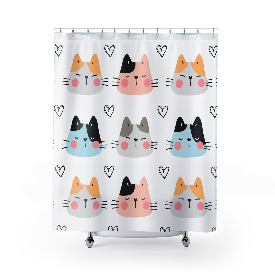 Cats Shower Curtain - Cute Cat Bathroom Curtain - Shower Curtains With ...
