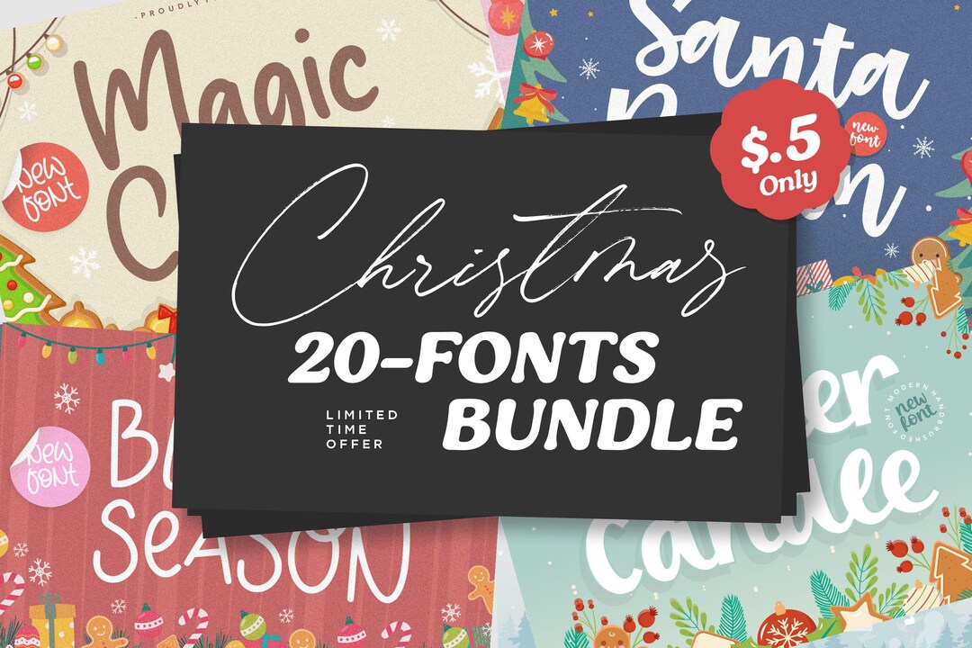 Christmas Font Bundle, Christmas Fonts, Cute Winter Fonts, Font Bundle ...