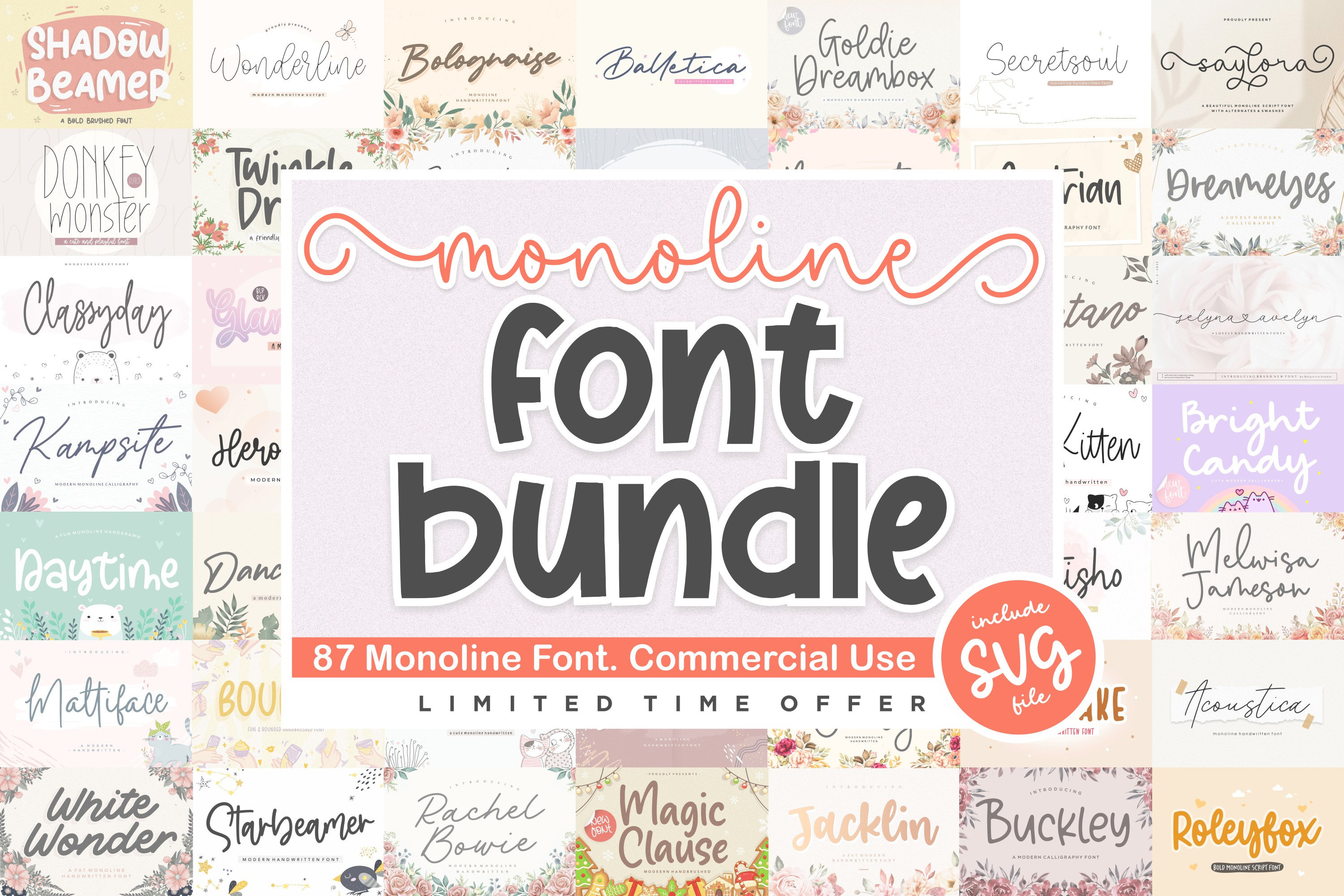 Monoline Font Bundle - Monoline Font, Script Font, Bold Font, Farmhouse Font, Cricut Font ...