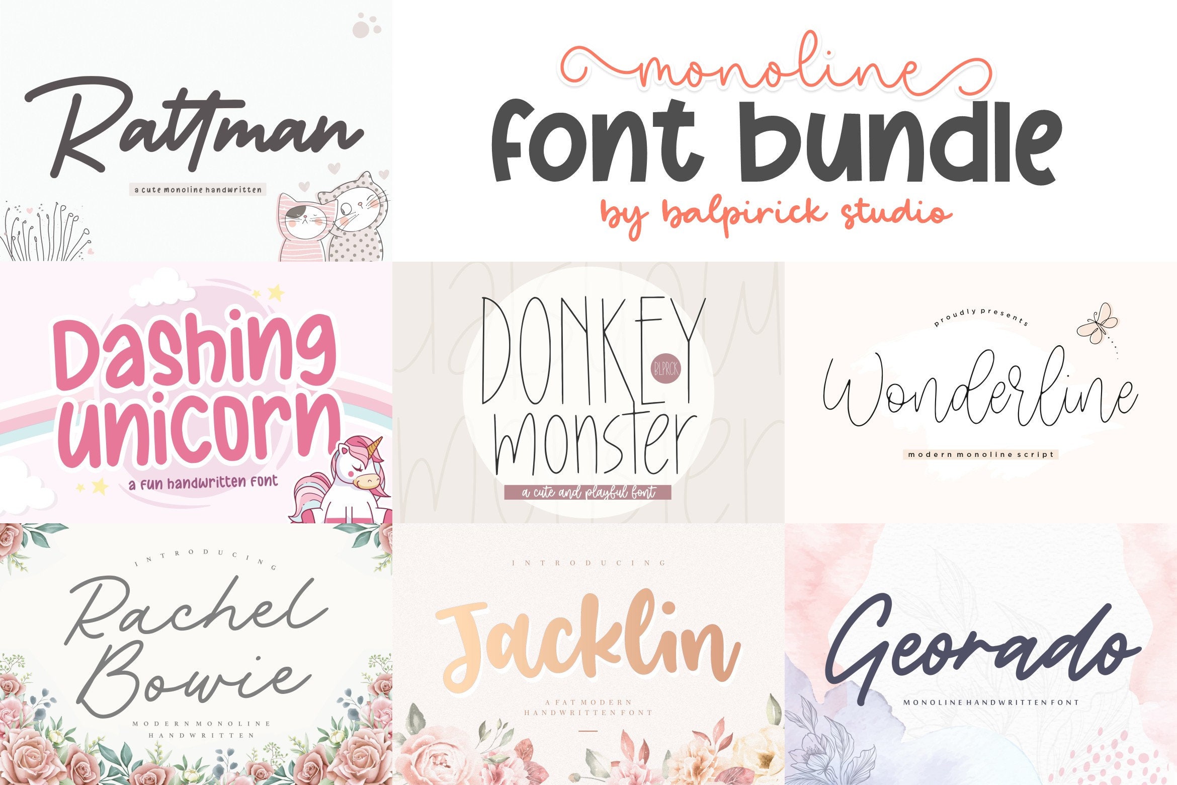 Monoline Font Bundle - Monoline Font, Script Font, Bold Font, Farmhouse ...