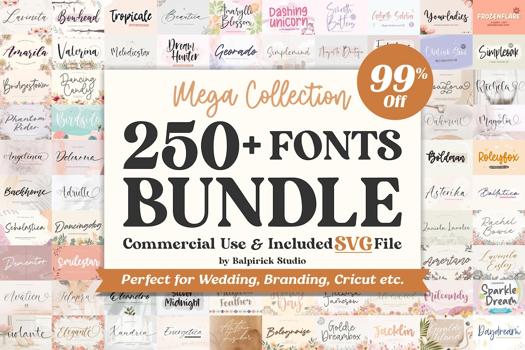 Mega Collection 250+ Font Bundle - Wedding, Handwritten, Script ...