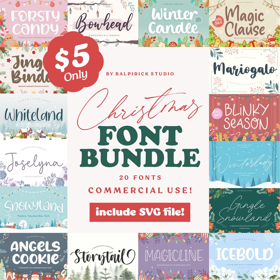 Christmas Font Bundle, Christmas Fonts, Cute Winter Fonts, Font Bundle ...