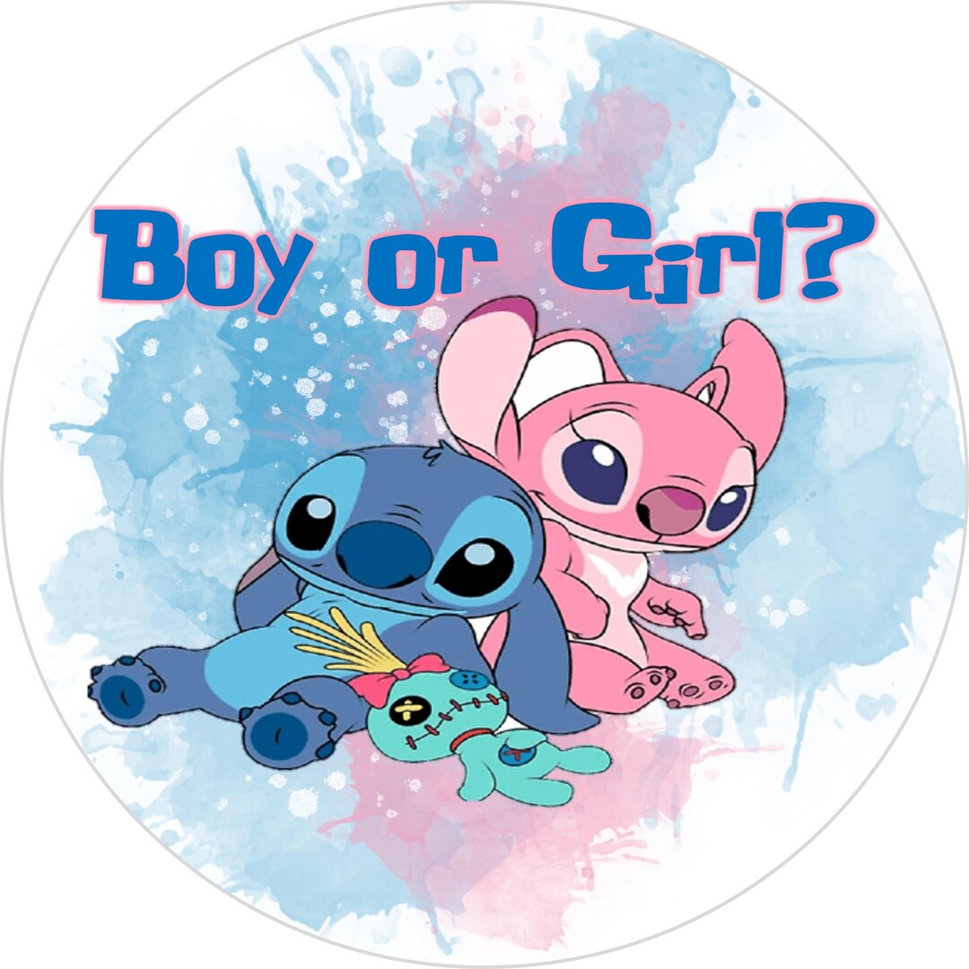 Sugar Paper Cake Topper for Cake (stitch and Angel Gender Reveal) 8 ...