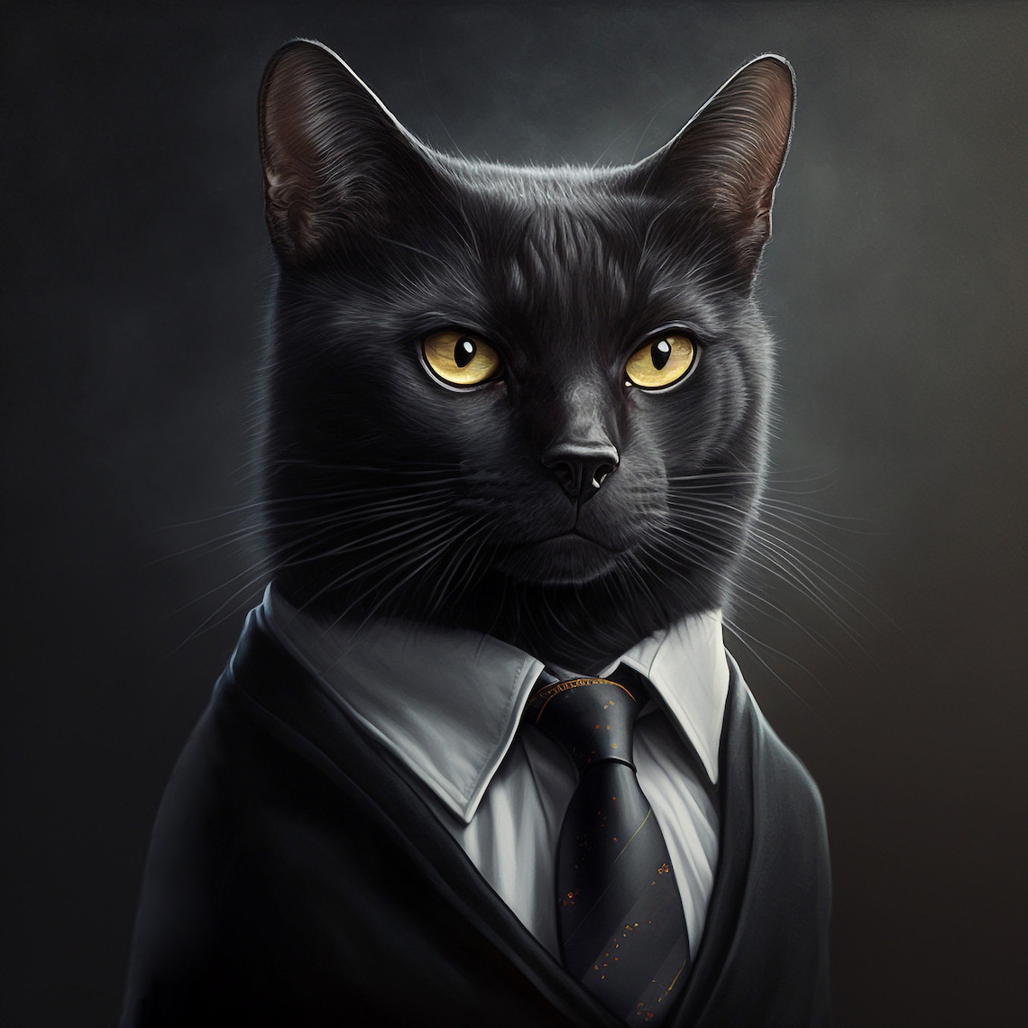 Black Cat in Suit- Animal Portrait, Animal Head - Digital Download ...