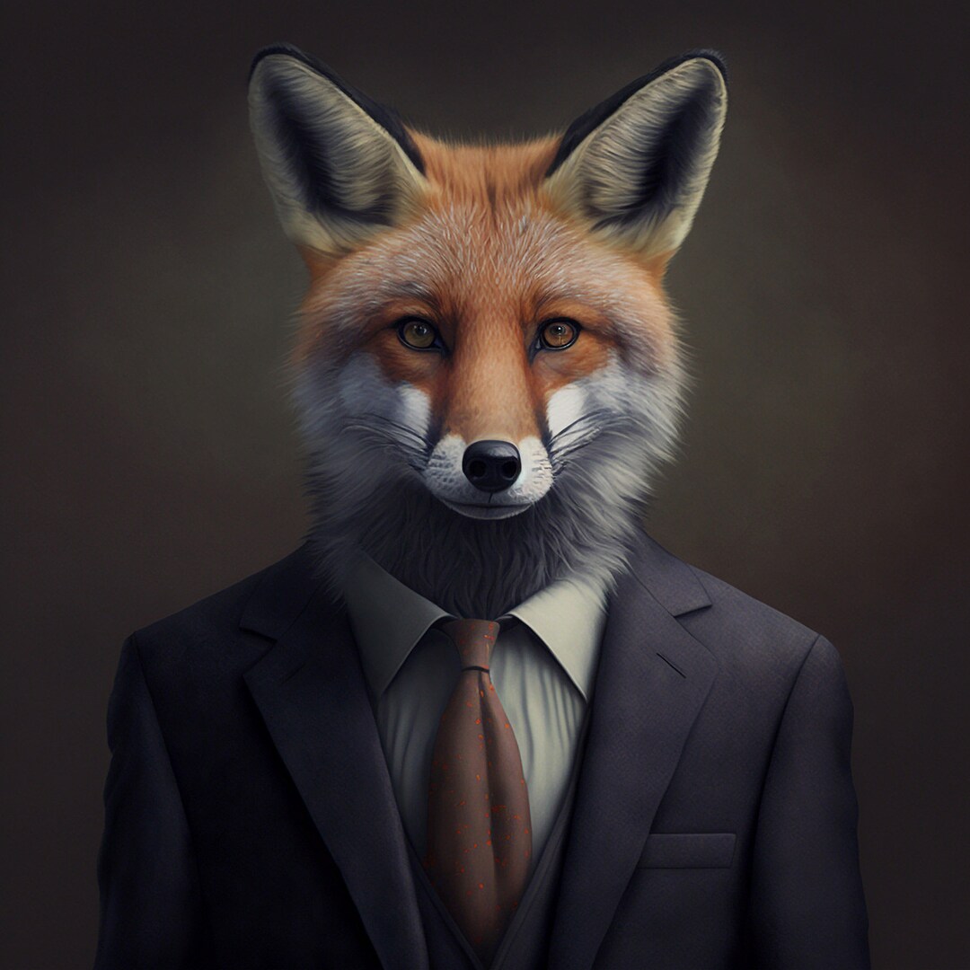 Fox in Suit - Animal Portrait, Animal Head - Digital Download - Print ...