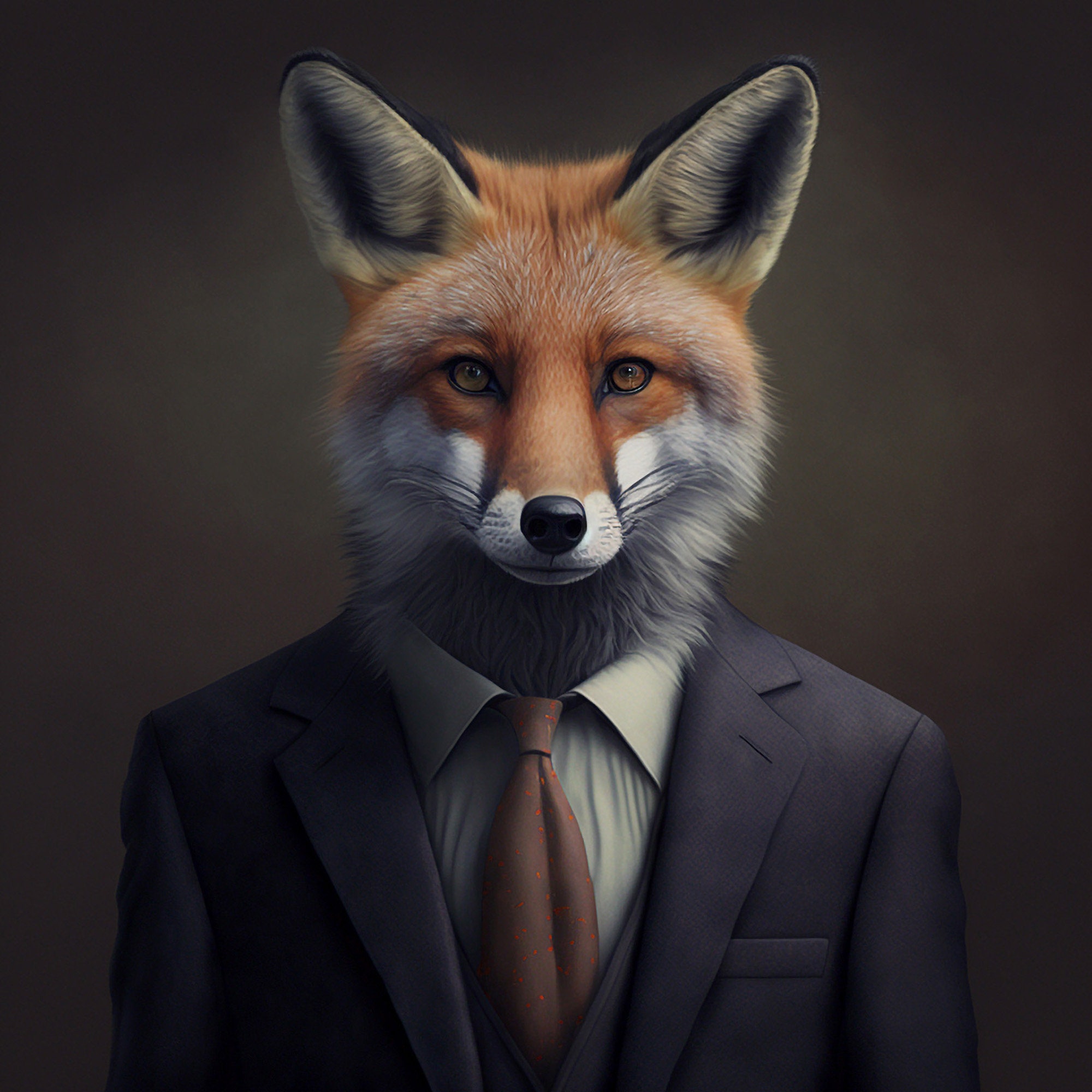 Fox in Suit - Animal Portrait, Animal Head - Digital Download - Print ...