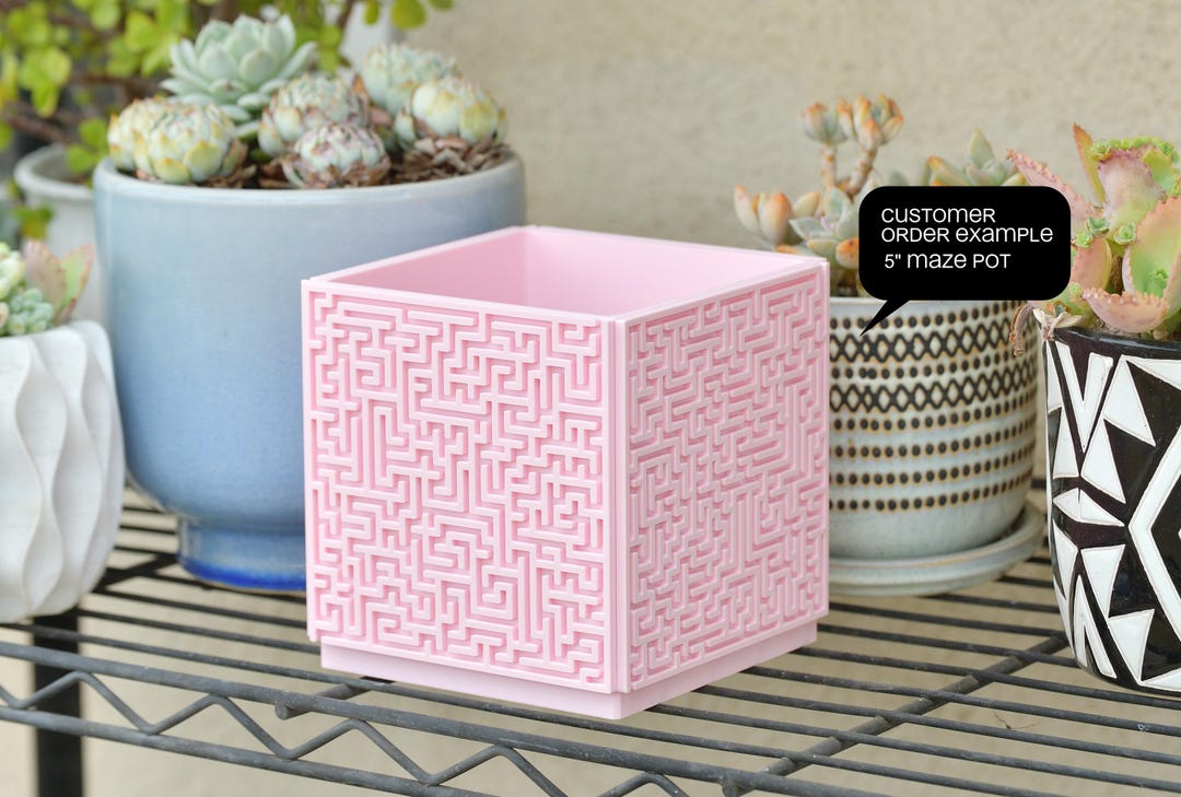 Square Maze Skin Planter Pot With Drainage - Minimalist Succulent Planter - Small Table Planter ...