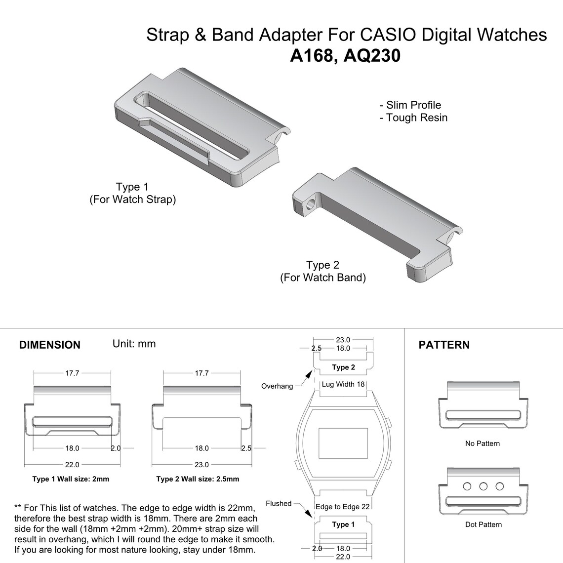 Slim Profile Tough Resin Adapter for Casio A168, AQ230 - Etsy