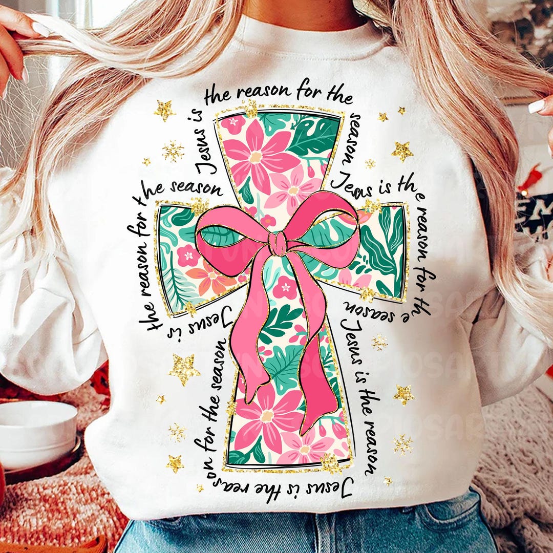 Pink Floral Christmas Cross Png, Christmas Png, Christmas Jesus Png ...