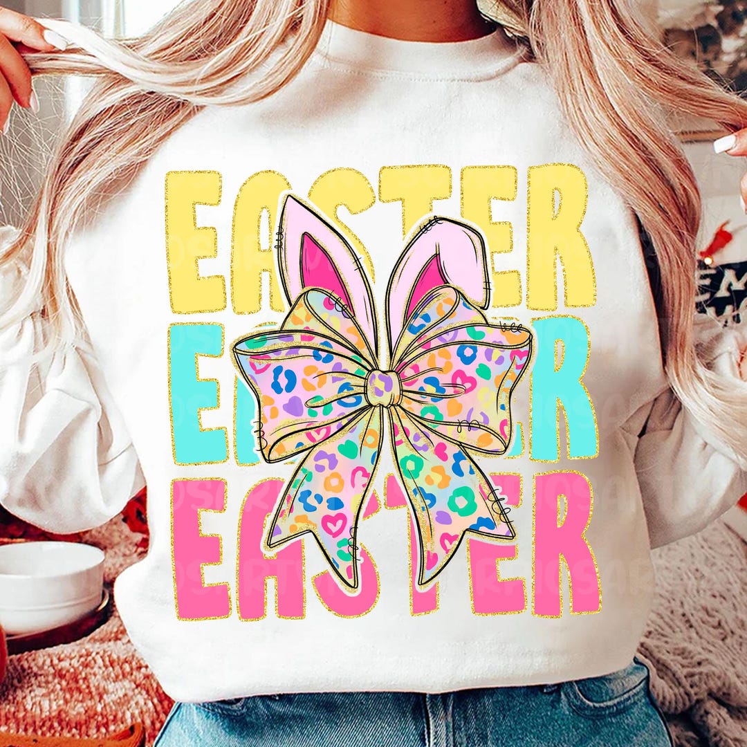 Easter Bunny Coquette Png, Easter Png, Glitter Bunny Bow Png, Easter ...