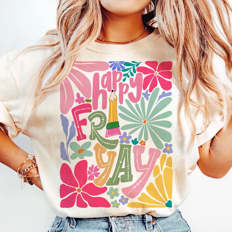 Happy Friyay Png, Boho School Floral Png, Friday Png, Retro School Png ...