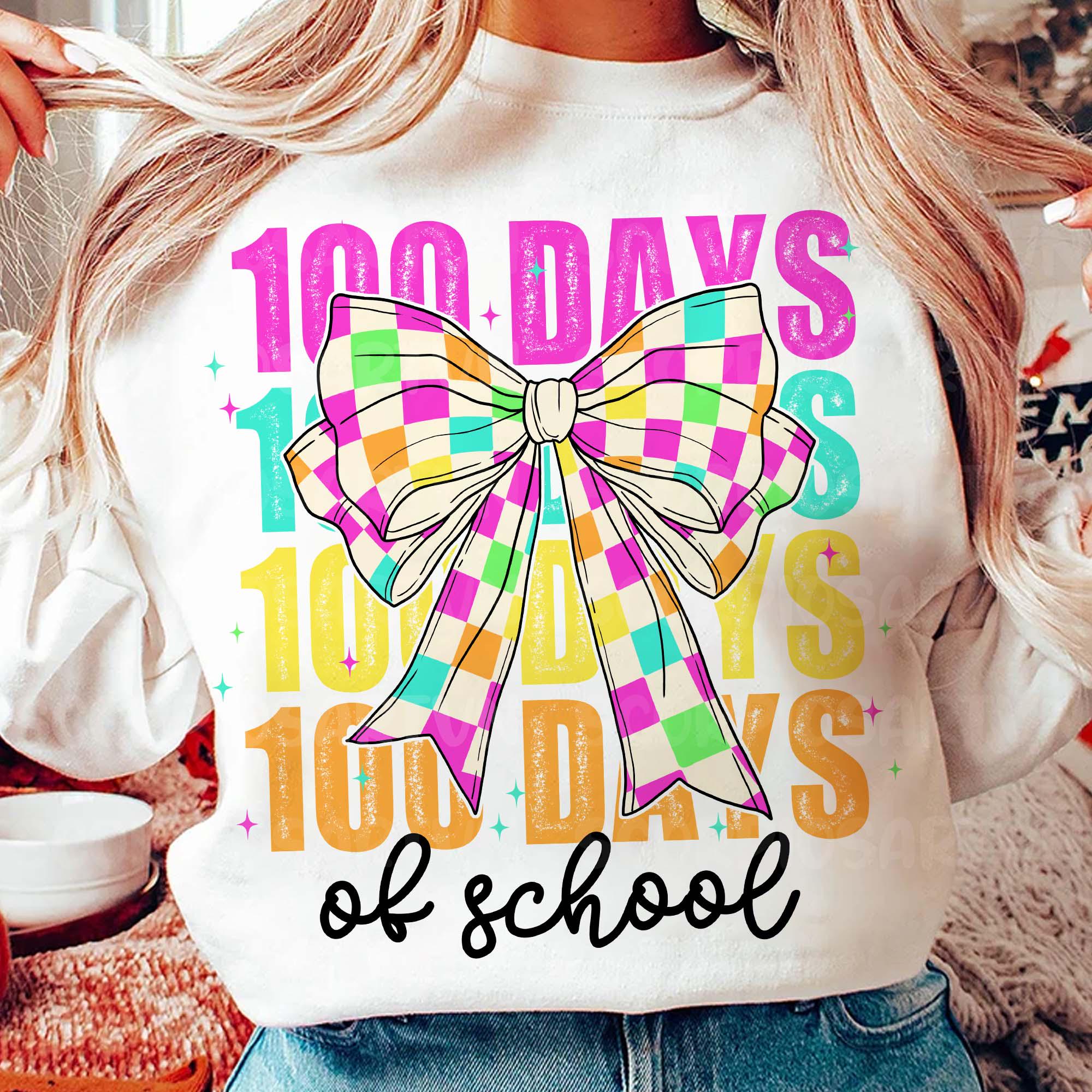 Coquette Bow 100 Days of School Png, 100 Days of School Png, Colorful ...