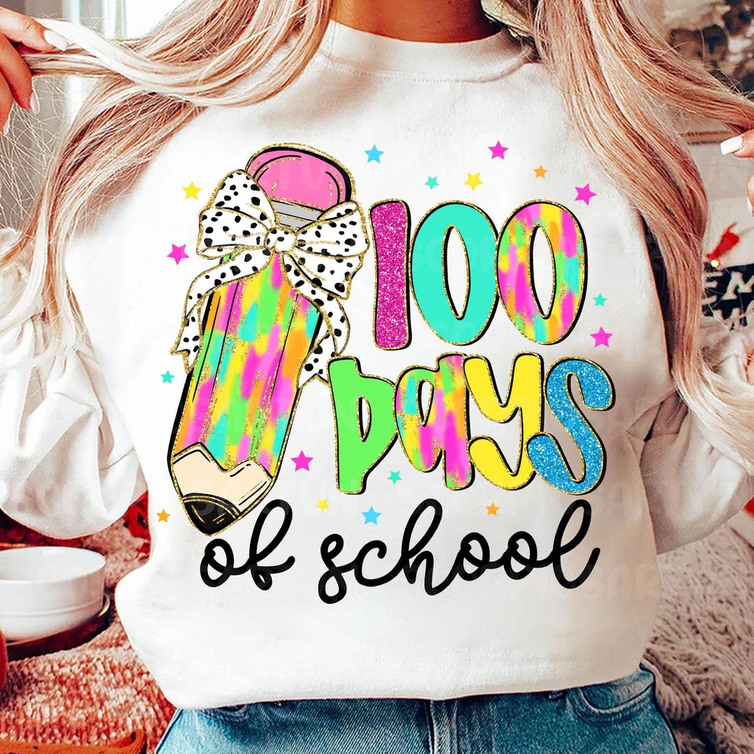 Coquette Bow Pencil Png, 100 Days of School Png, Colorful Pencil ...