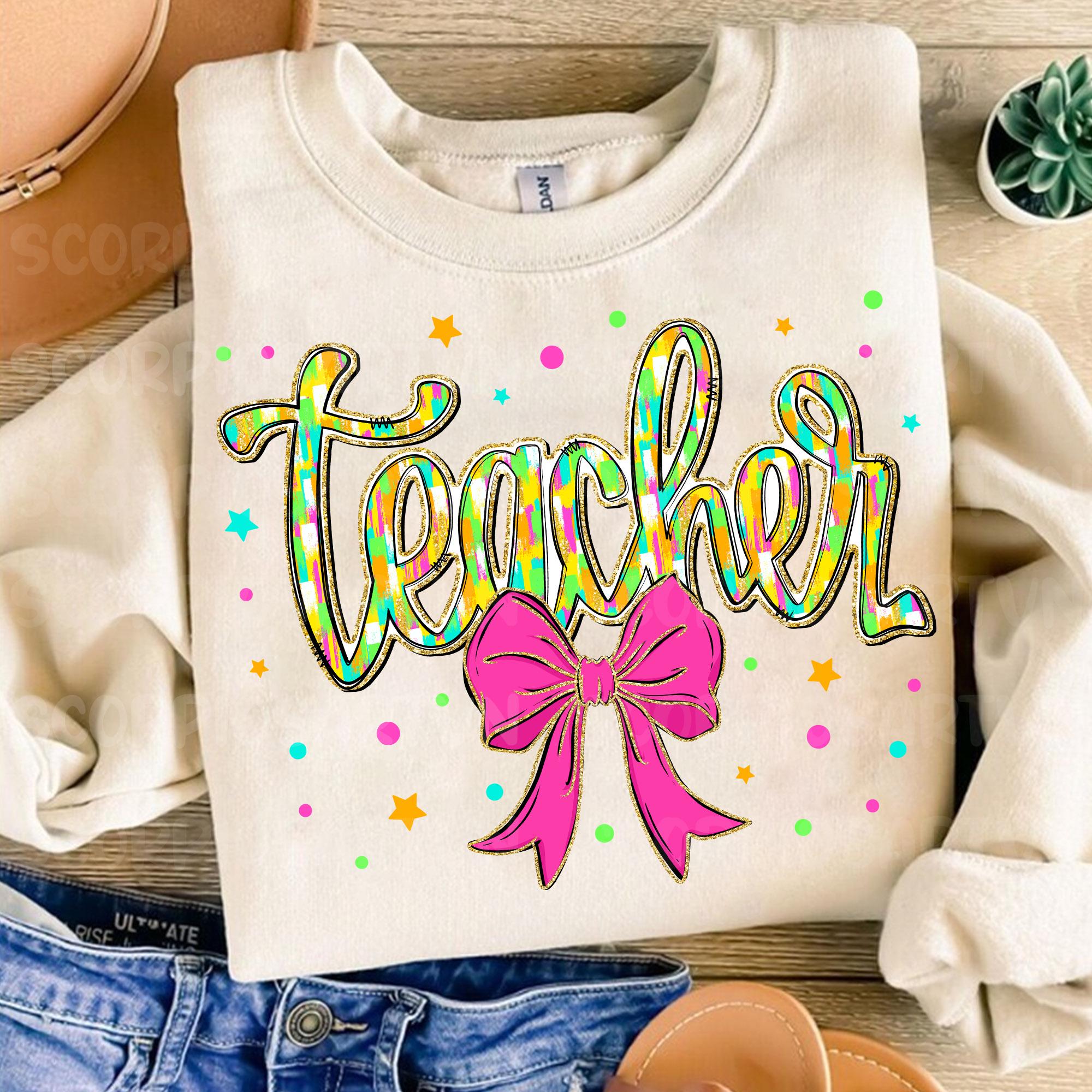 Glitter Teacher Png Bundle, Teacher Coquette Bow Png, Pencil Bow Png ...