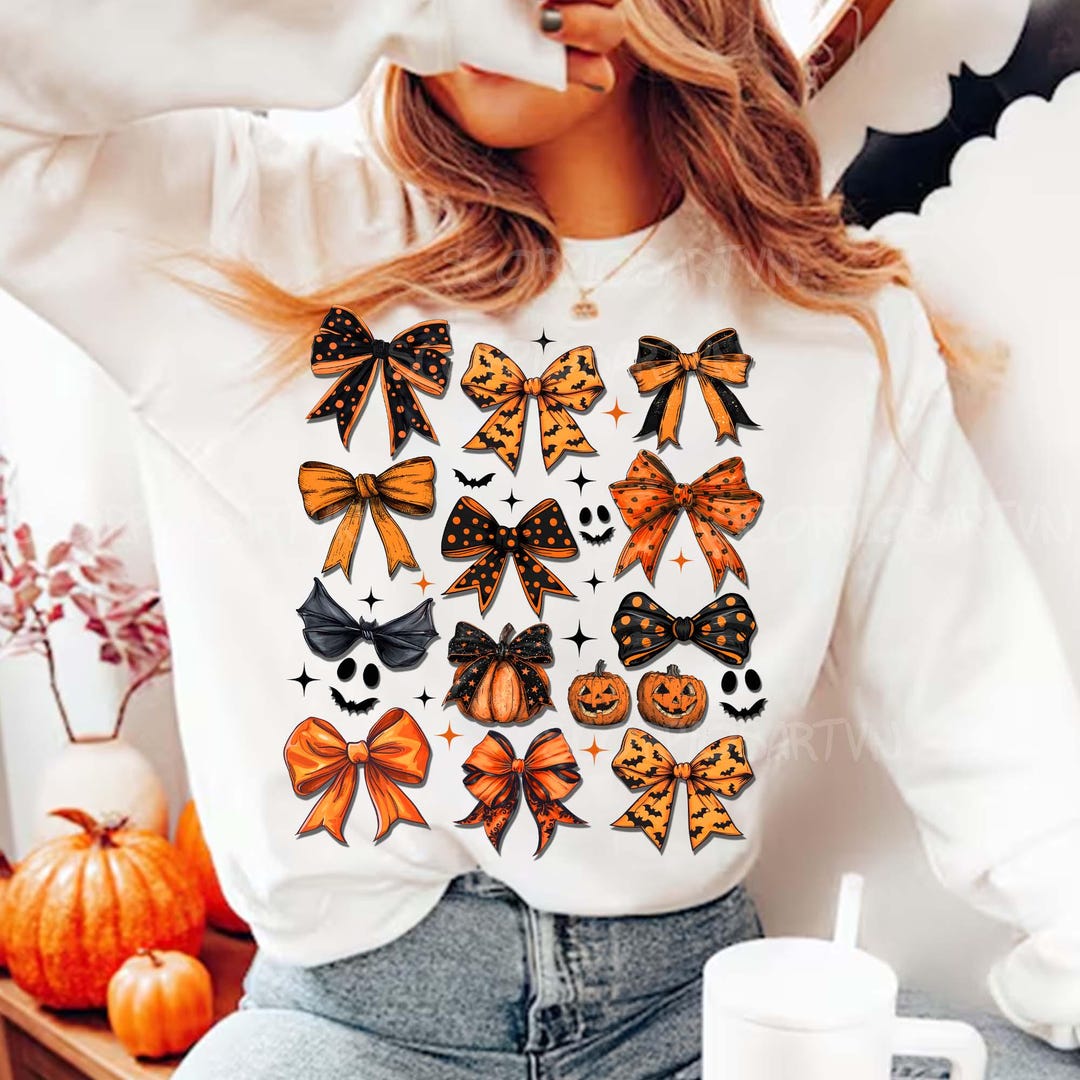 Coquette Bow Halloween Png, Halloween Girly Bow Png, Halloween Png ...