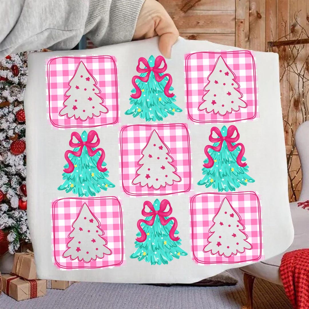 Checkered Preppy Christmas Tree Png, Christmas Png, Pink Christmas Png ...