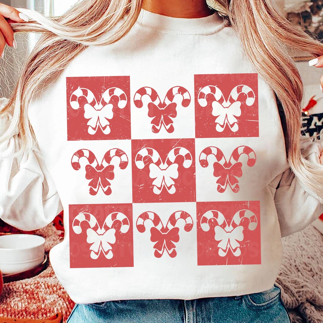 Retro Checkered Candy Canes Coquette Png, Christmas Png, Retro ...