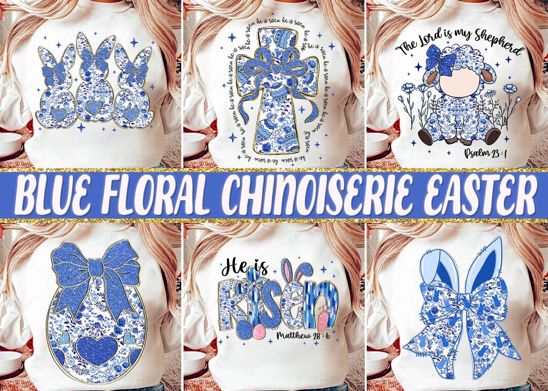 Blue Floral Chinoiserie Easter Png, Easter Png, Grand Millennial Easter ...