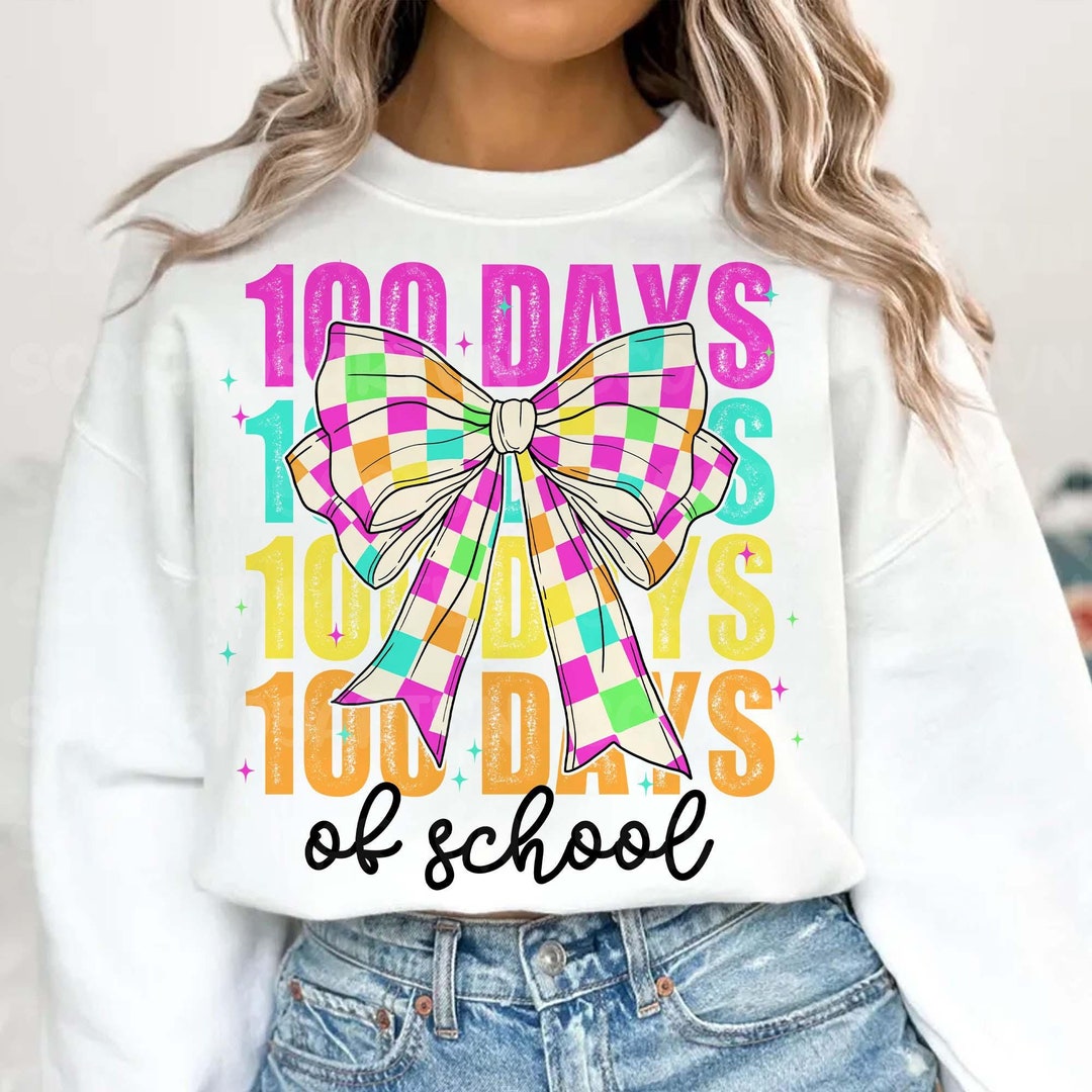 Coquette Bow 100 Days of School Png, 100 Days of School Png, Colorful ...