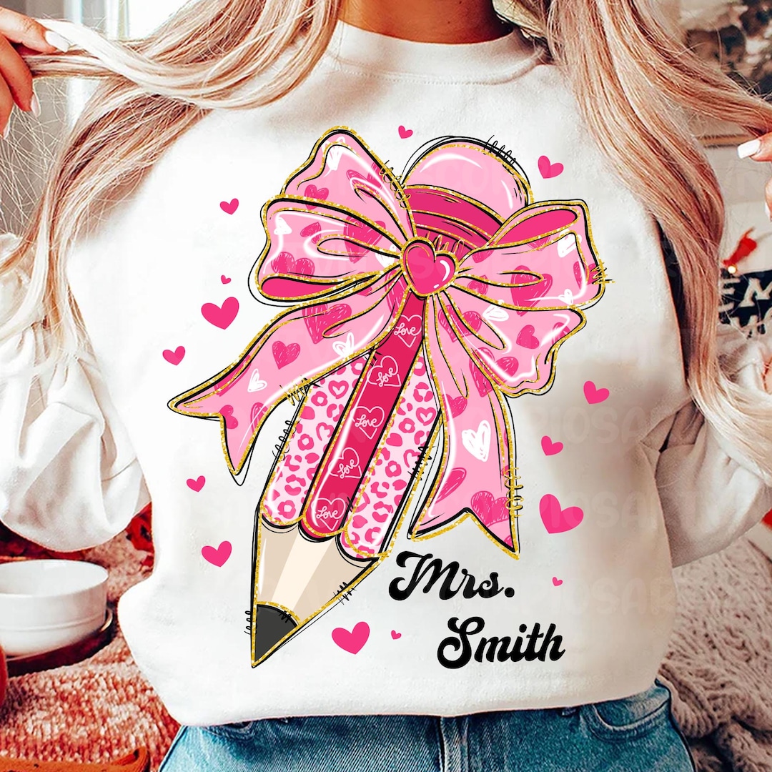 Teacher Valentine Coquette Bow Pencil Png, Glitter Valentine Teacher ...