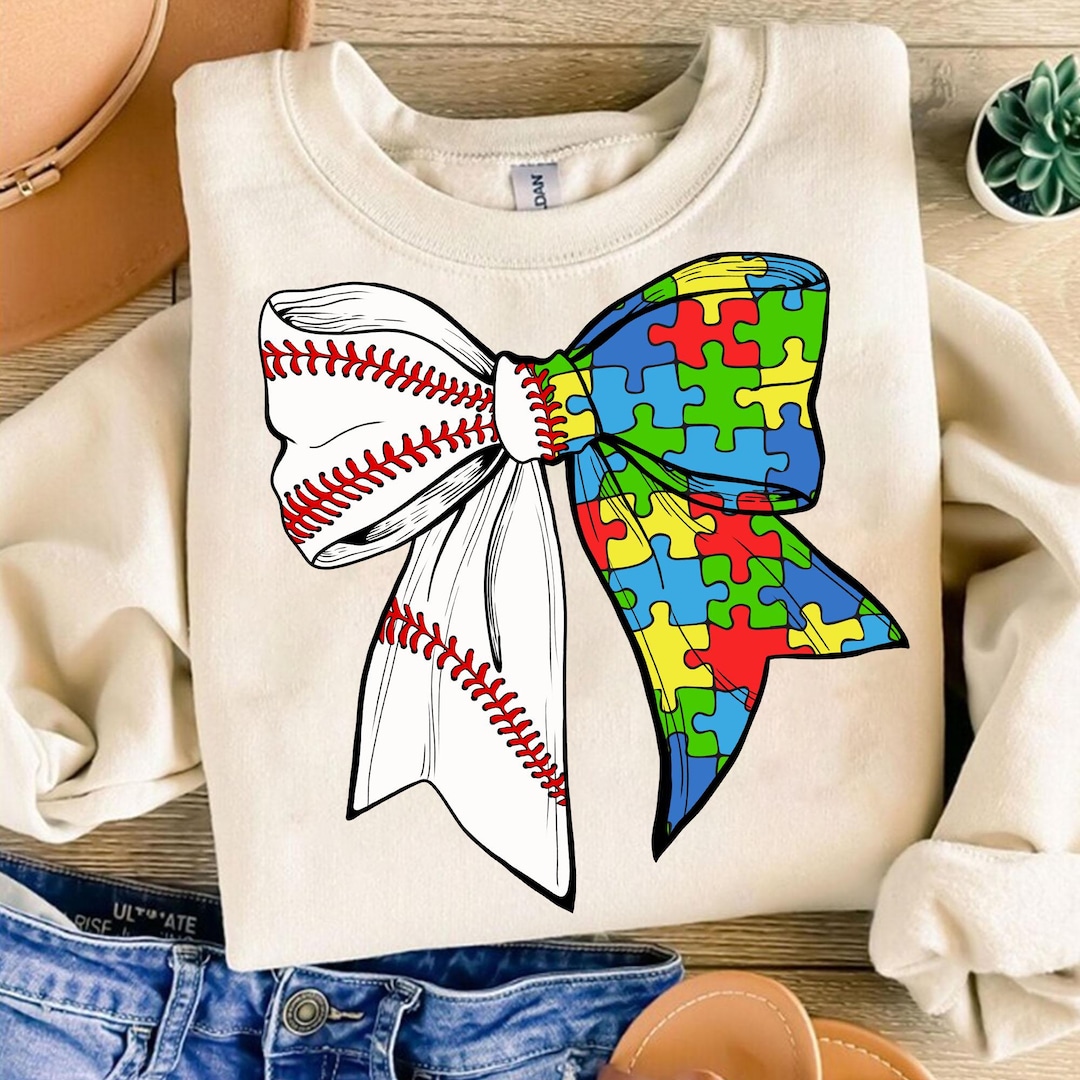 Autism Baseball Coquette Bow Png, Autism Awareness Coquette Png, Retro ...