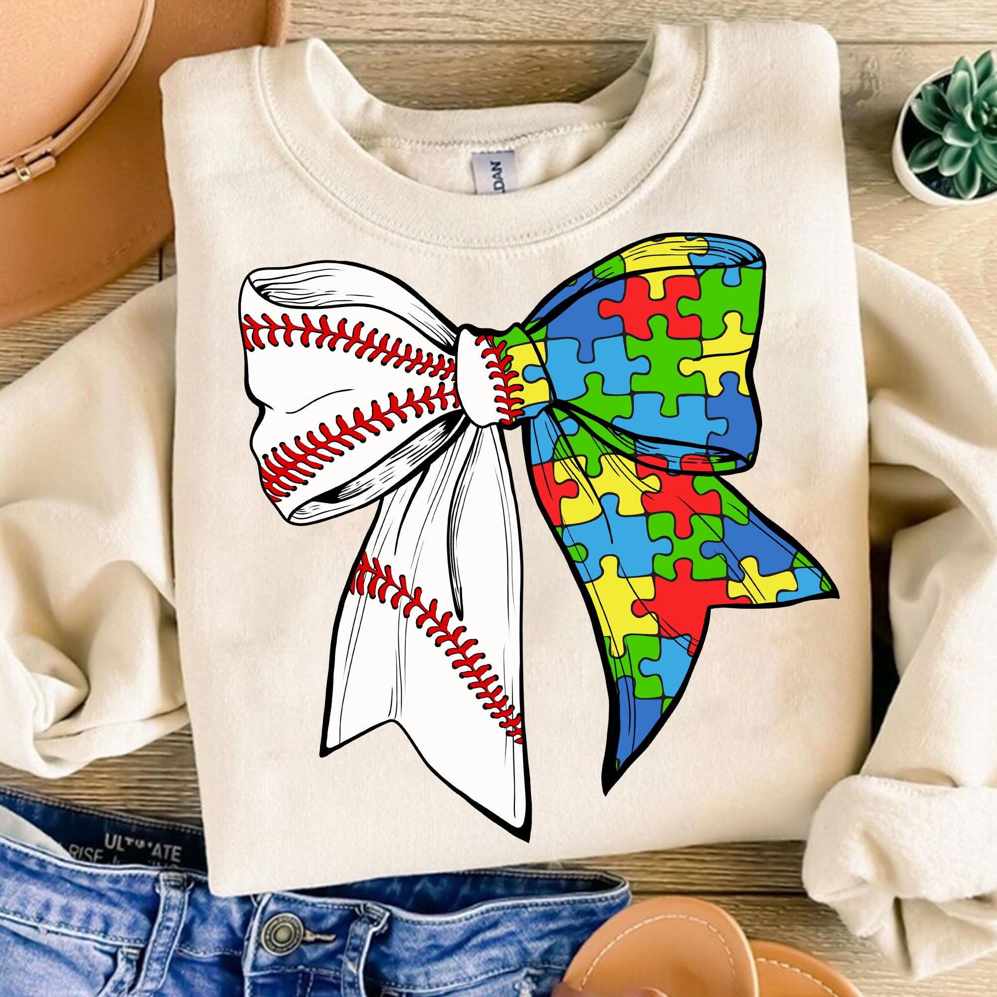 Autism Awareness Baseball Bow Png, Retro Coquette Design (digital ...
