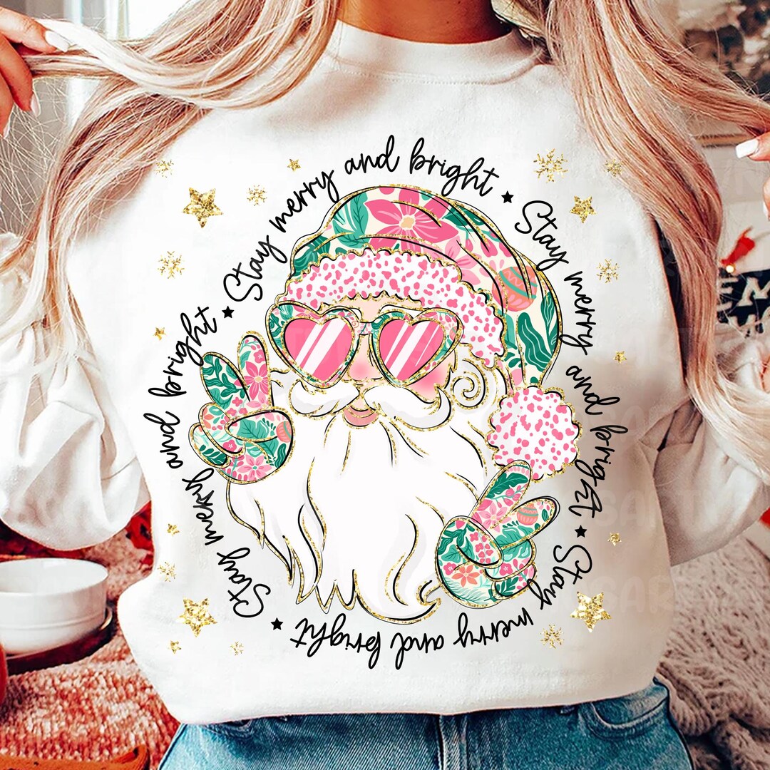 Pink Floral Glitter Santa PNG, Preppy Christmas (digital Download) - Etsy