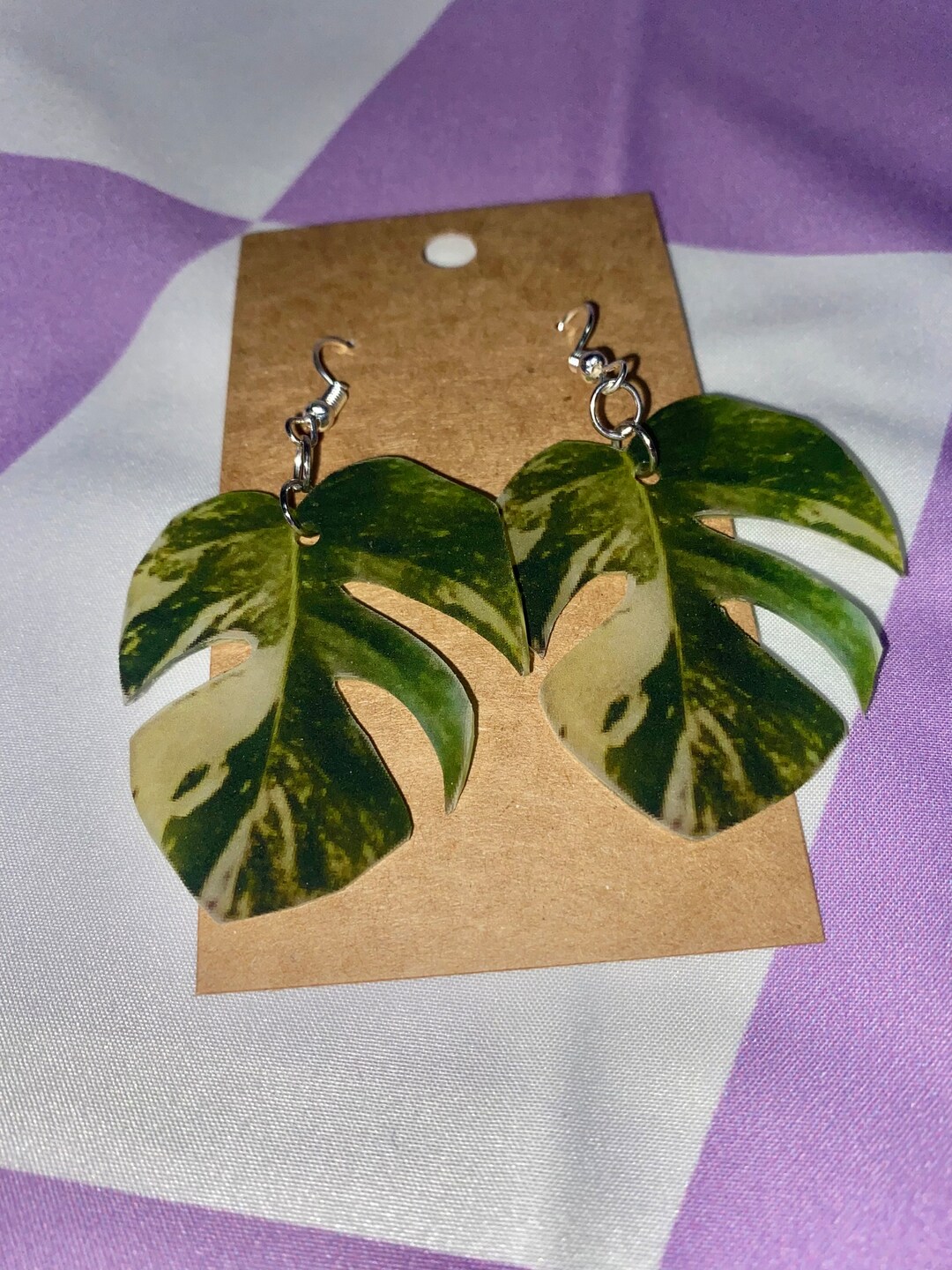 Variegated Monstera Leaf Earrings - Etsy