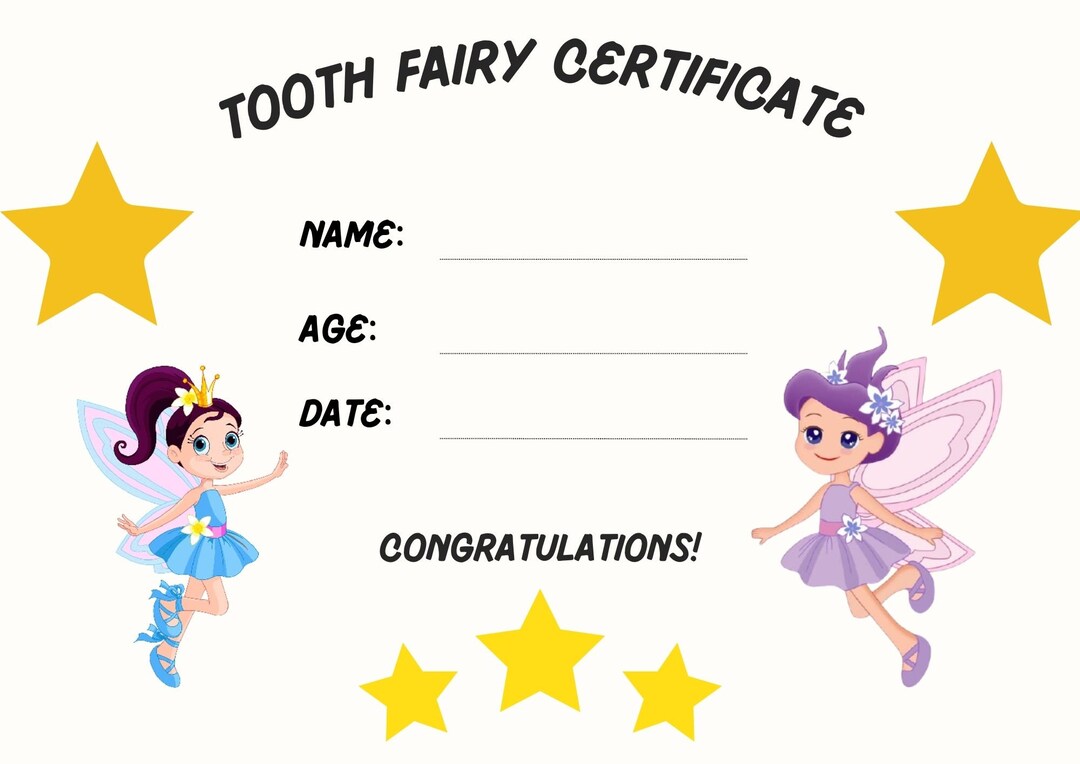Tooth Fairy Certificate for Kids First Tooth Certificate Printable ...