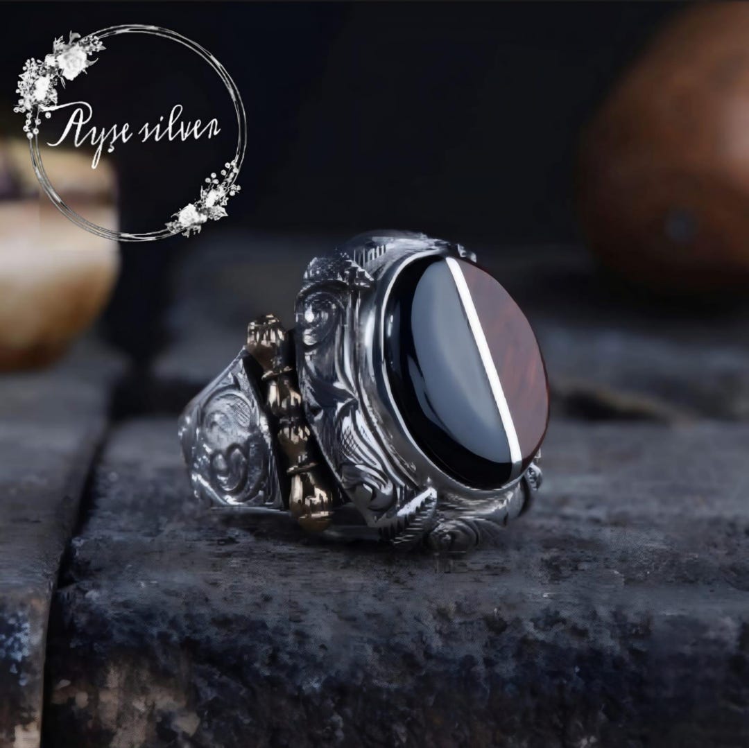 Coca and Oltu Stone Splitting and Pen Processing Silver Men's Ring ...