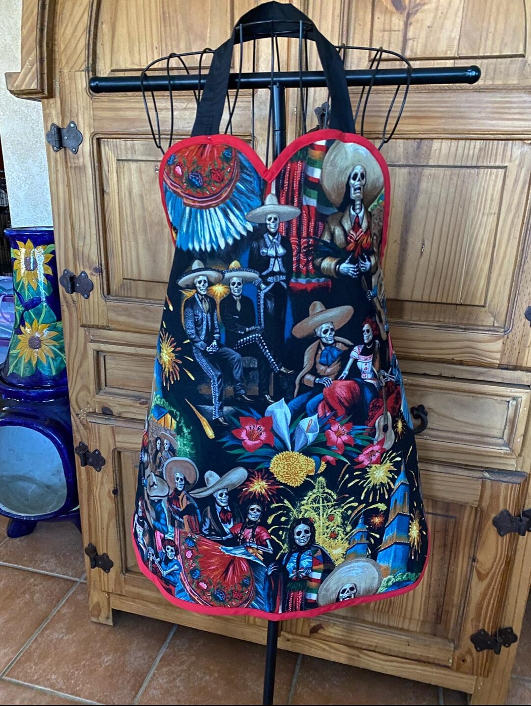 Day of the Dead Print Apron: Handmade Cotton Kitchen Apron - Etsy