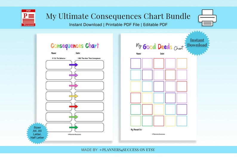 Printable Consequences Chart Bundle Editable Charts Etsy Australia