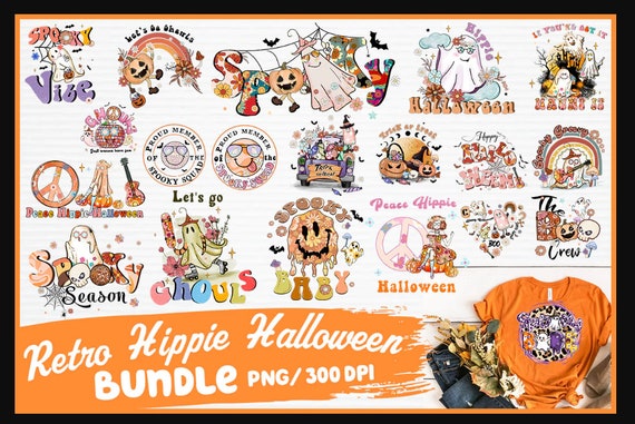Retro Hippie Halloween Bundle halloween Design PNG - Etsy