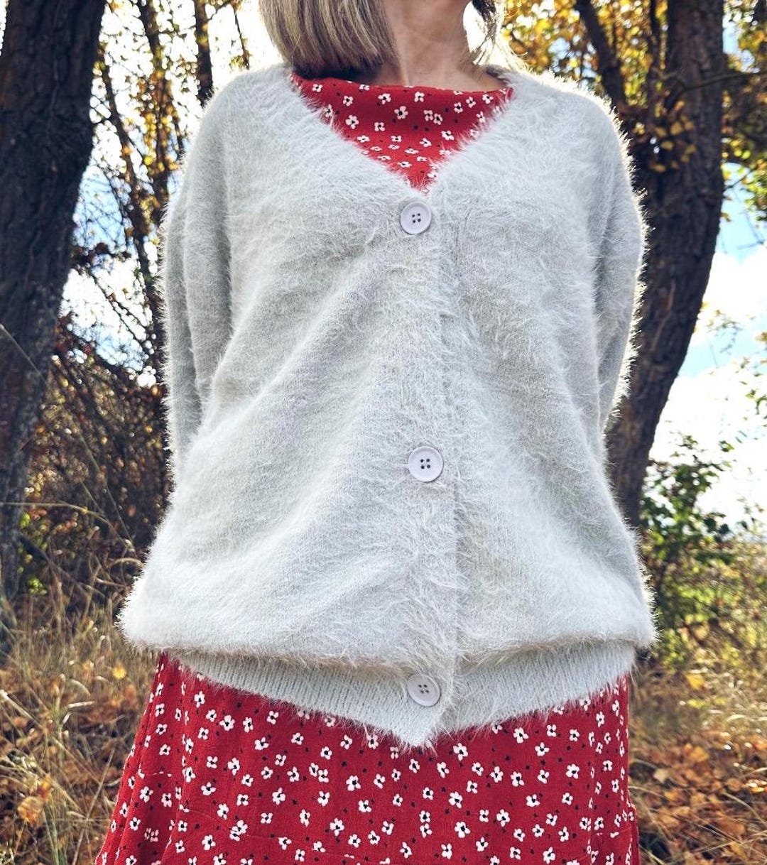 Soft Oversized Fluffy Sweater - Cozy Light Gray Furry Polyester ...