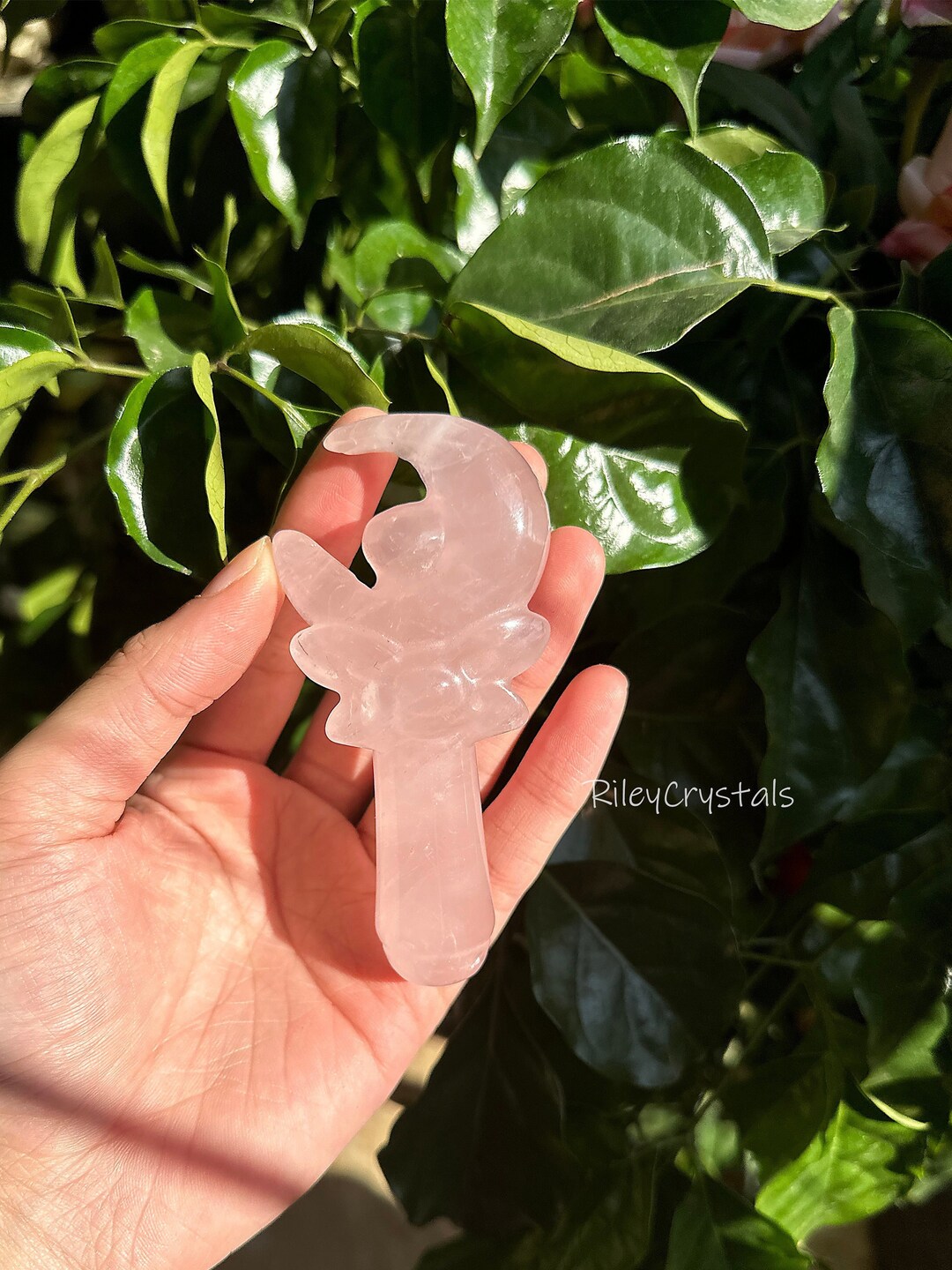 Natural Rose Quartz Crystal Sailor Moon Magic Wands, Crystal Carved ...