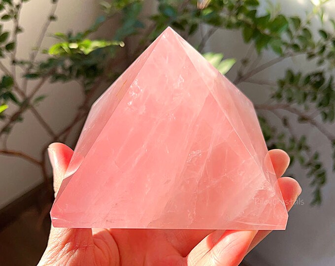 Natural Rose Quartz Pyramid From Mozambique, Polished Carved Pyramid ...