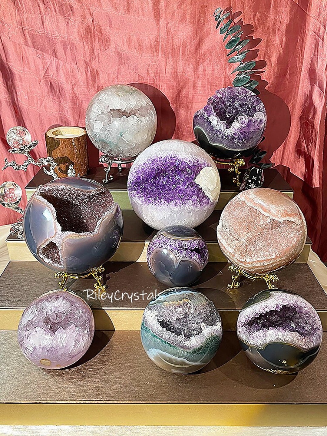 COLLECTION Agates Geode Cluster Sphere, Agates Amethyst Quartz Sphere ...