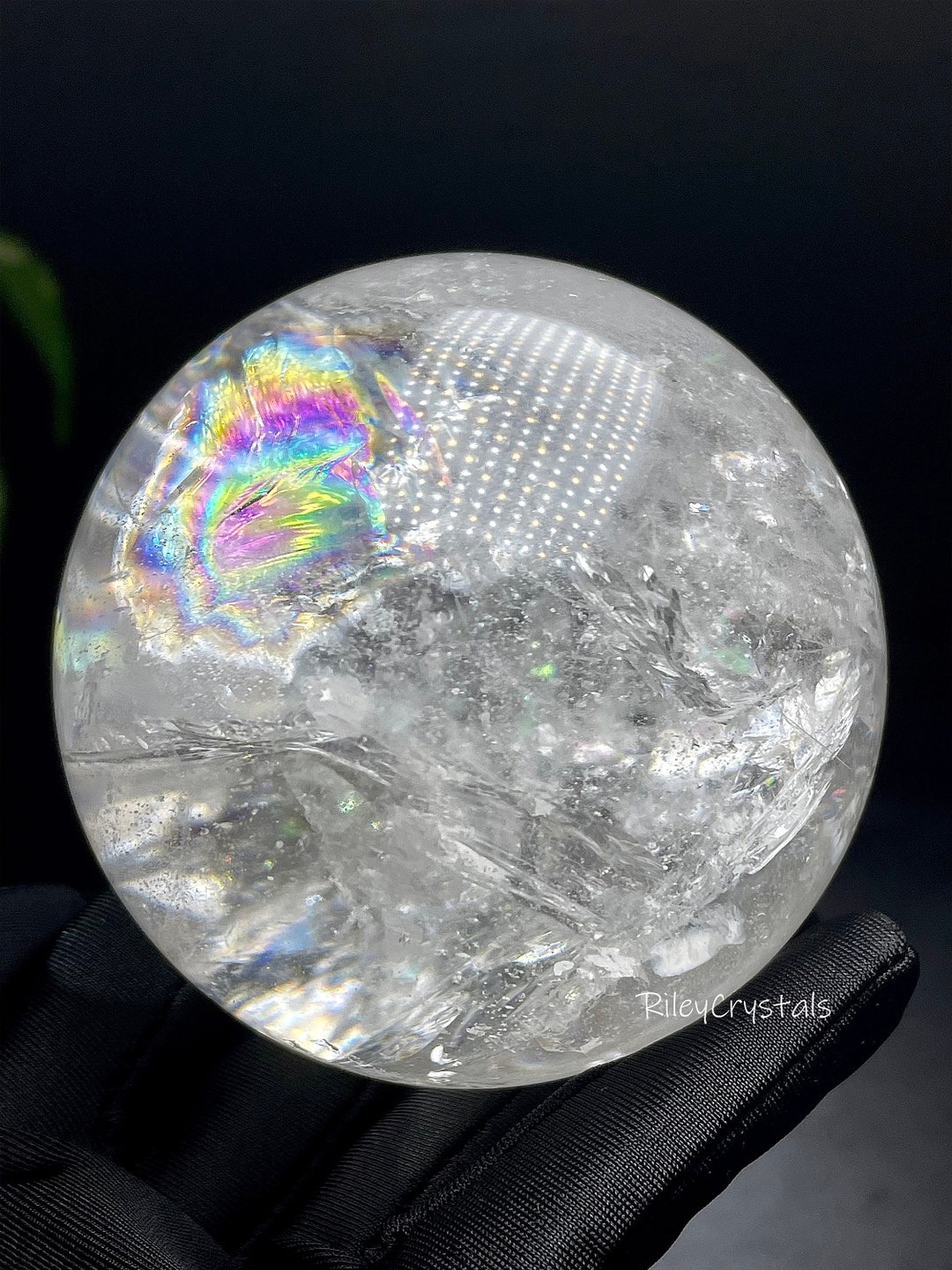 Raw Stone Ice Cracked Clear Crystal Sphere, Polished Rainbow Crystal ...
