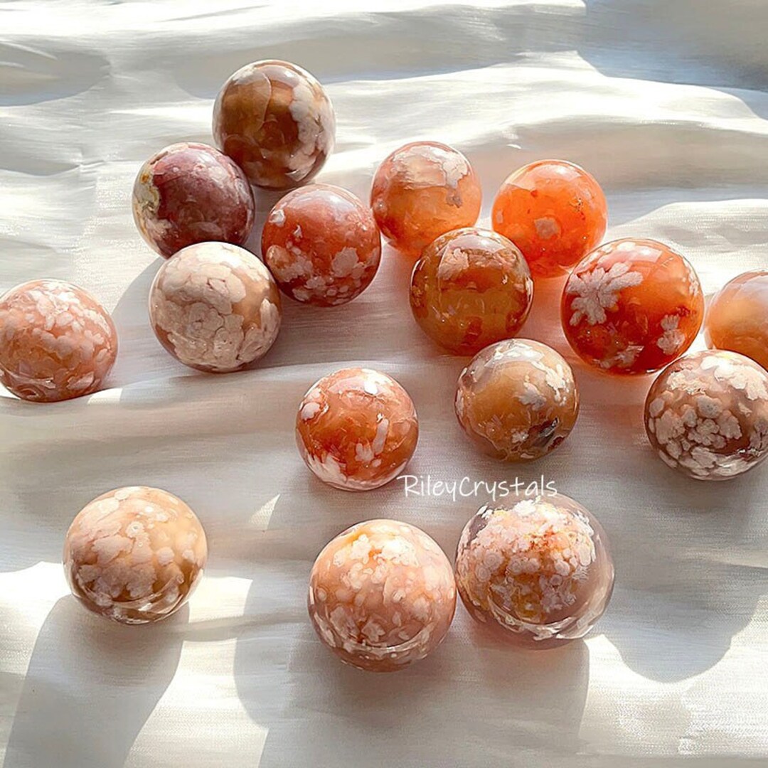 Natural Cherry Blossom Agate Spheres, Flower Agate Spheres, Sakura ...