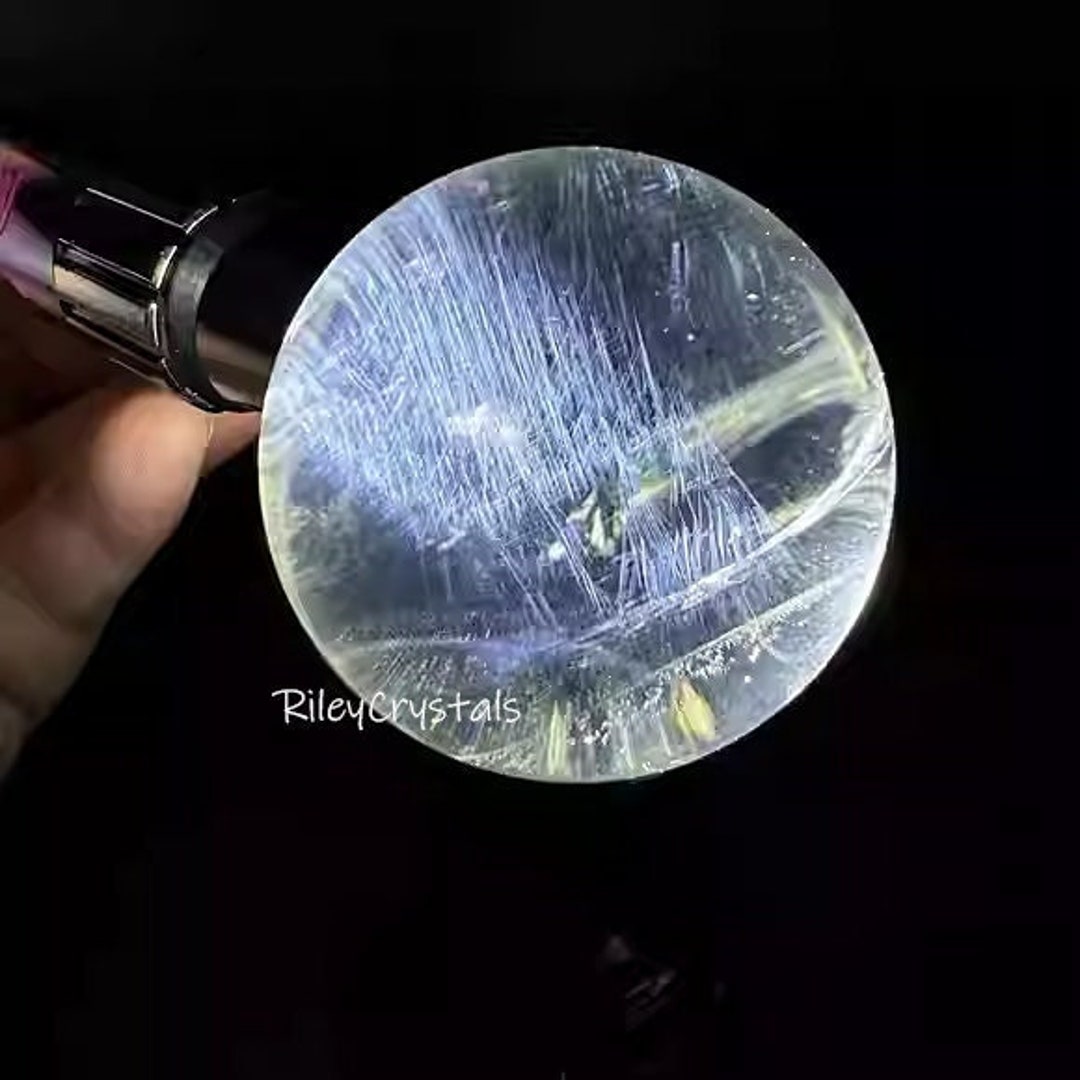 Translucent Clear Blue Needle Crystal Sphere, Precious Ice Cracked ...