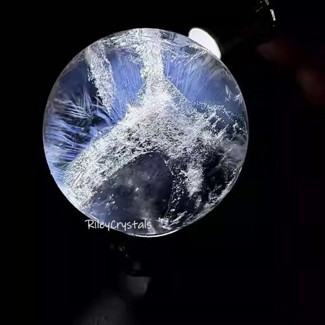High Quality Translucent Blue Needle Clear Quartz Sphere, Ice Cracked ...