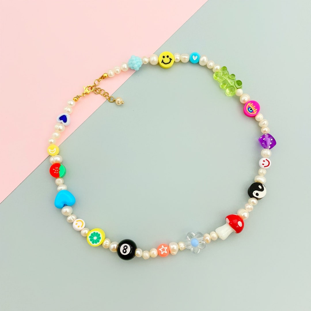 Mismatch Funky Bright Colorful Bead and Freshwater Pearls Necklace ...