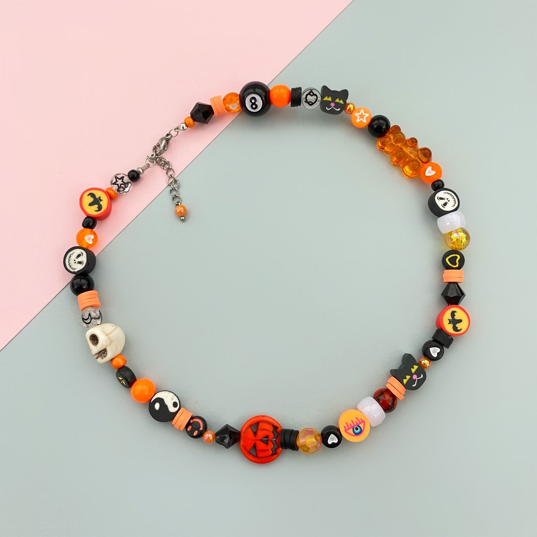 Mismatch Halloween Bead Necklace: Black & Orange Choker - Etsy