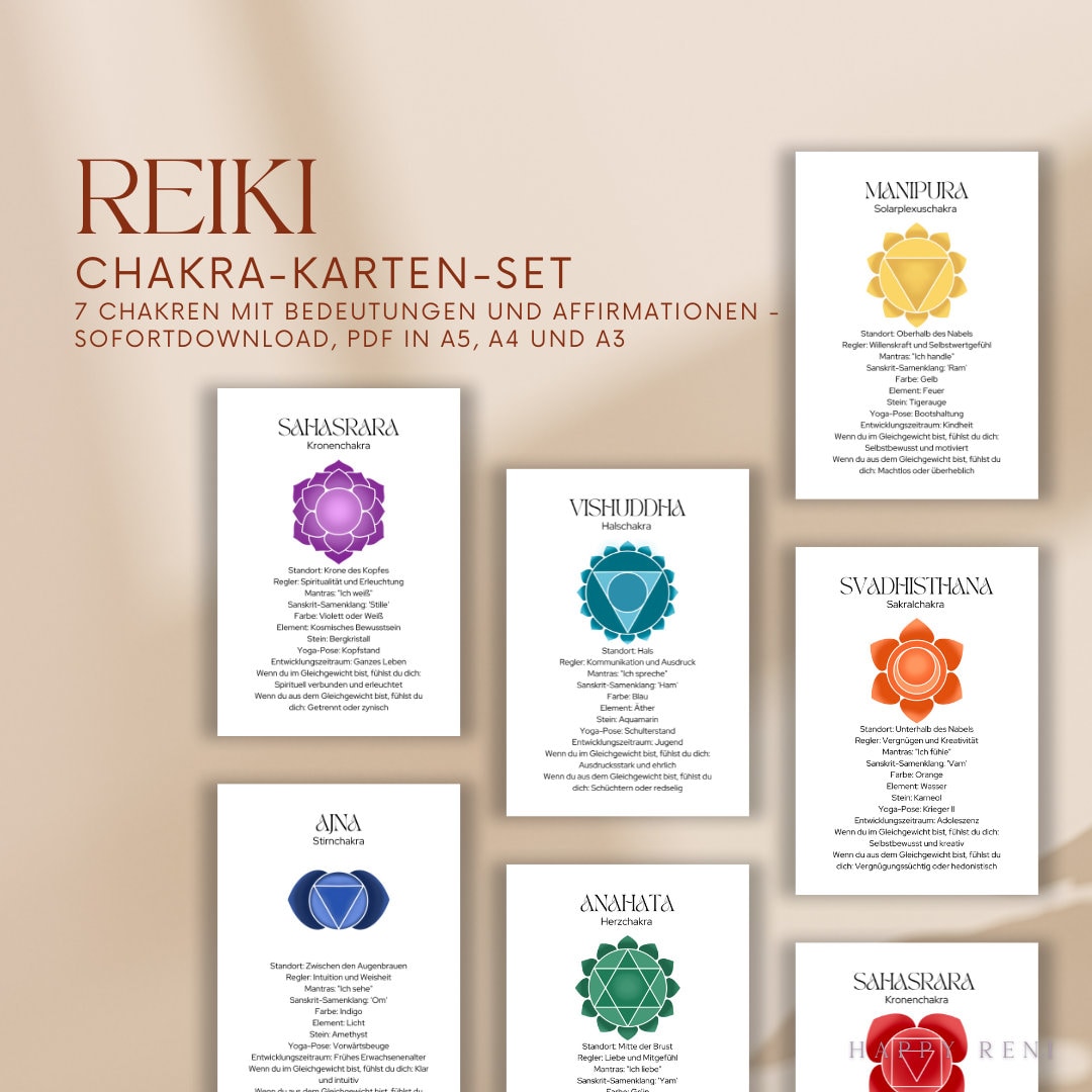 Chakra Card Set 7 Chakras With Meanings and Affirmations Instant ...