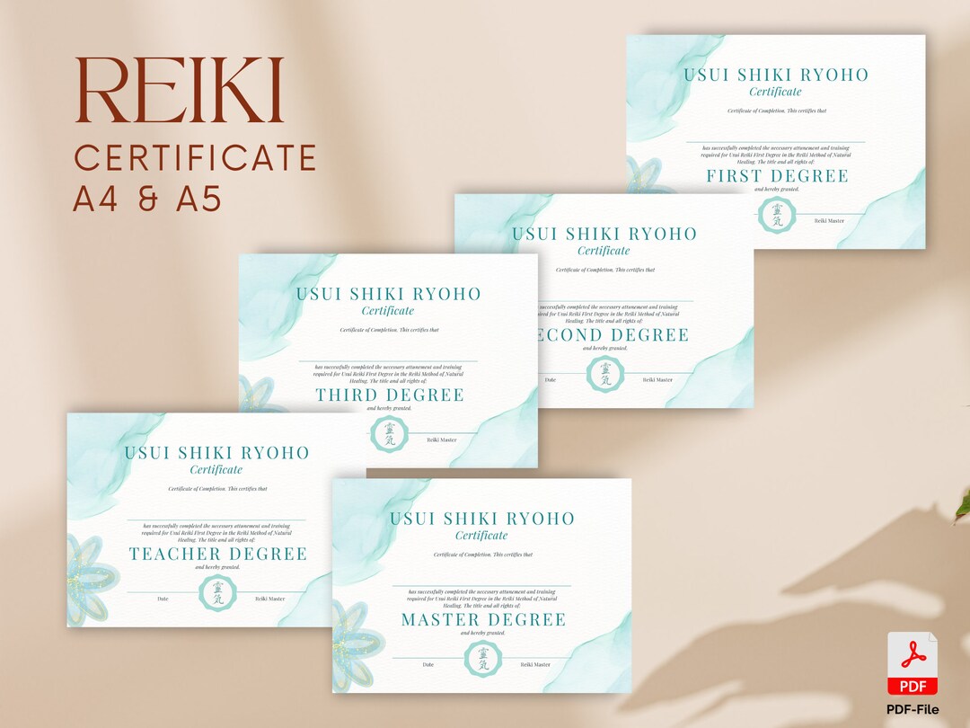 Reiki Certificate Set First, Second, Third and Teacher Degrees Reiki ...