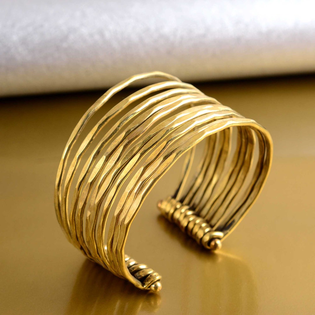 Handmade Wraparound Wire Bangle, Gold Bracelet, Wide Wrap Bangle, Multi ...